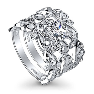 BERRICLE Sterling Silver Leaf Wedding Engagement Rings Cubic Zirconia CZ Solitaire Ring Set for Women, Rhodium Plated Size 6.5