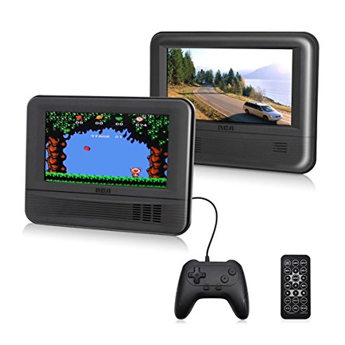 RCA (DRC69705E28G) - 7” Dual Screen Mobile DVD Player System & Game Pad - Set of Two 7-Inch Screens, (6-Piece Kit)