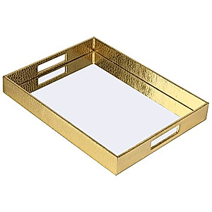 Vixdonos Decorative Mirror Tray Gold Serving Tray Bathrooom Vanity Tray for Makeup,Candle Holders,16.2'' X 12.2" X 2''