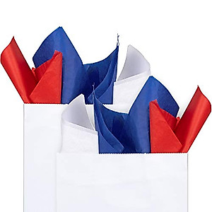Whaline 120 Sheet Tissue Paper Crepe Paper White Blue Red Gift Wrapping Paper American Flag Colors Wrap Tissue Paper Independence Day Paper for July Veterans Day Art Crafts 4th of, 15 x 20 Inch