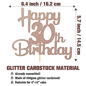 Sotpot Happy 30th Birthday Cake Topper Rose Gold Glitter 30th Cake Toppers 30 Birthday Cake Decorations Cheers to 30 Fabulous Party Cake Picks - 1 Pack