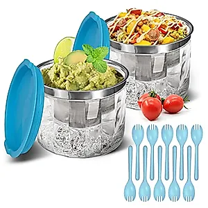 INNOVATIVE LIFE Ice Chilled Dip Bowl 2Pack, 25oz Stainless Steel Serving Bowl with Acrylic Base, Iced Salad Bowl for Fruit, Sauces, Dressing