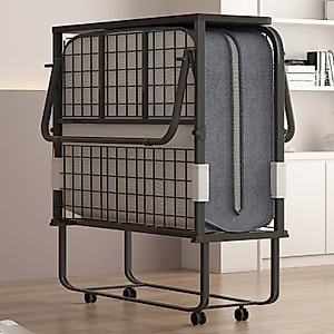 Mjkone Folding Bed with 5 Inch Memory Foam Mattress, Single Rollaway Bed for Guests, Space Saving Portable Bed with Lockable Wheels, Easy Assembly & Moving, 75 x 31 (Upgraded)