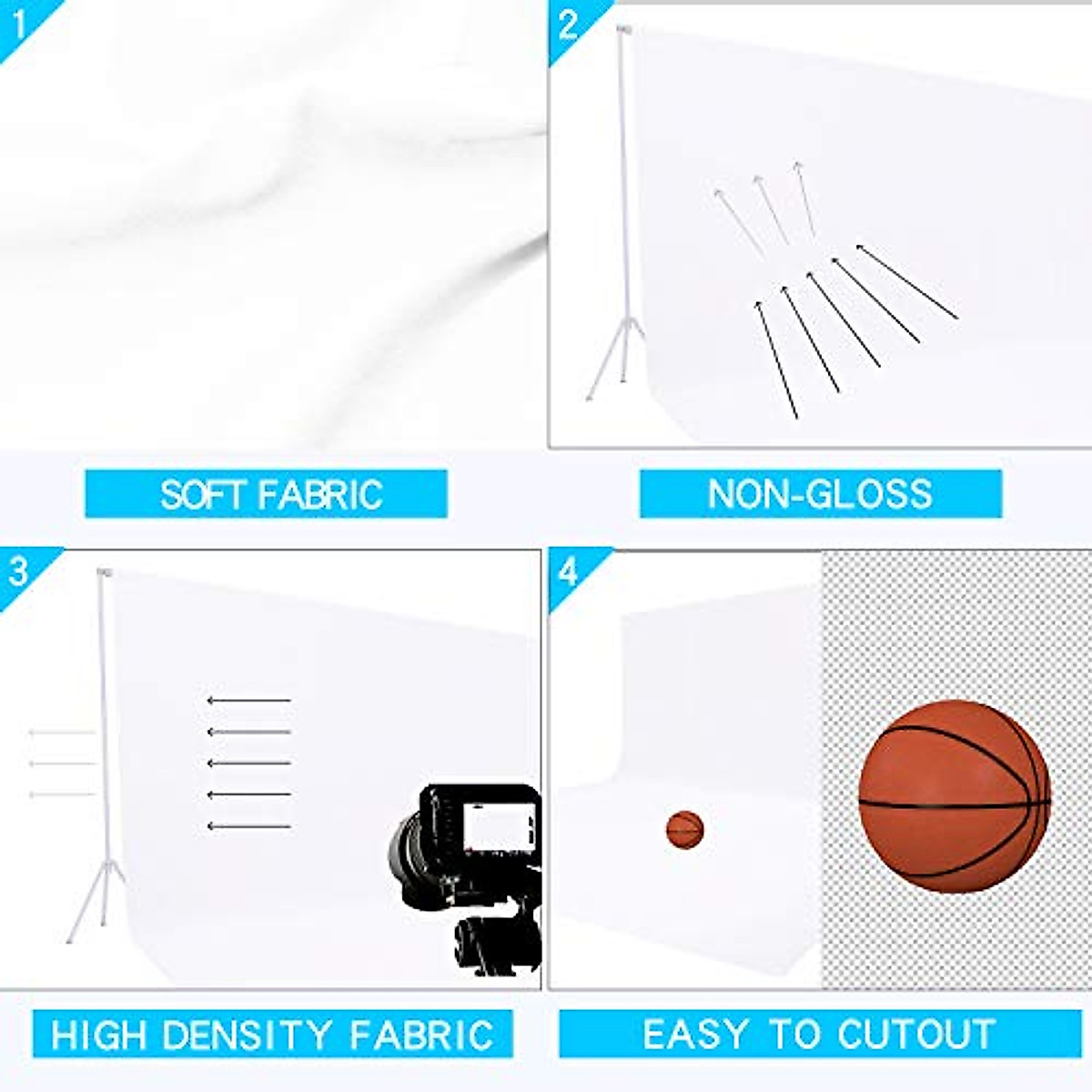 ISSUNTEX 6X9 ft Background Muslin Backdrop, Photo Studio, Collapsible High Density Screen for Video Photography and Television-White