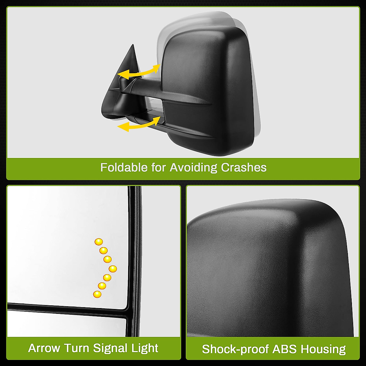 AUTOSAVER88 Tow Mirrors Compatible with 2007-2014 Chevy Silverado GMC Sierra, Power Heated Driver and Passenger Side Replacement Towing Mirror Set with Turn Signal and Dual Glass