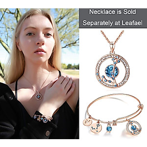 Leafael Superstar Pisces Zodiac Expandable Bangle Crystal Bracelet Horoscope Constellation Feburary March Birthstone Jewelry Gifts for Women, Rose Gold Plated, 7"