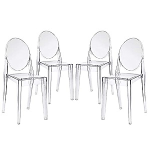 Modway Casper Modern Acrylic Stacking Four Dining Armchairs in Clear