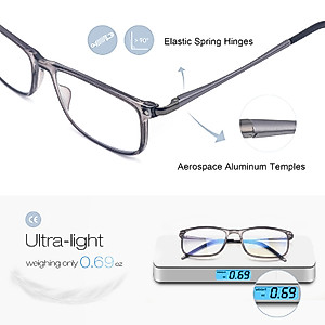 Superior Extremely Light Progressive Multifocus Reading Glasses Men, Skyoak Aluminum Arm TR90 Frame Blue Light Blocking Multifocal Computer Readers Spring Hinge No Line (for Mid-Near Range approx 3ft)