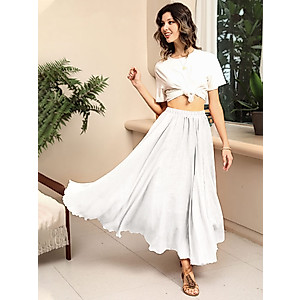 Ezcosplay Women Bohemian Beach A-Line Dress Double Layer Elastic Waist Long Maxi Skirt