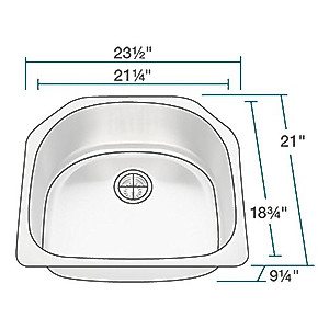 MR Direct 2421-16 Stainless Steel Undermount 23-1/2 in. Single Bowl Kitchen Sink, 16 Gauge