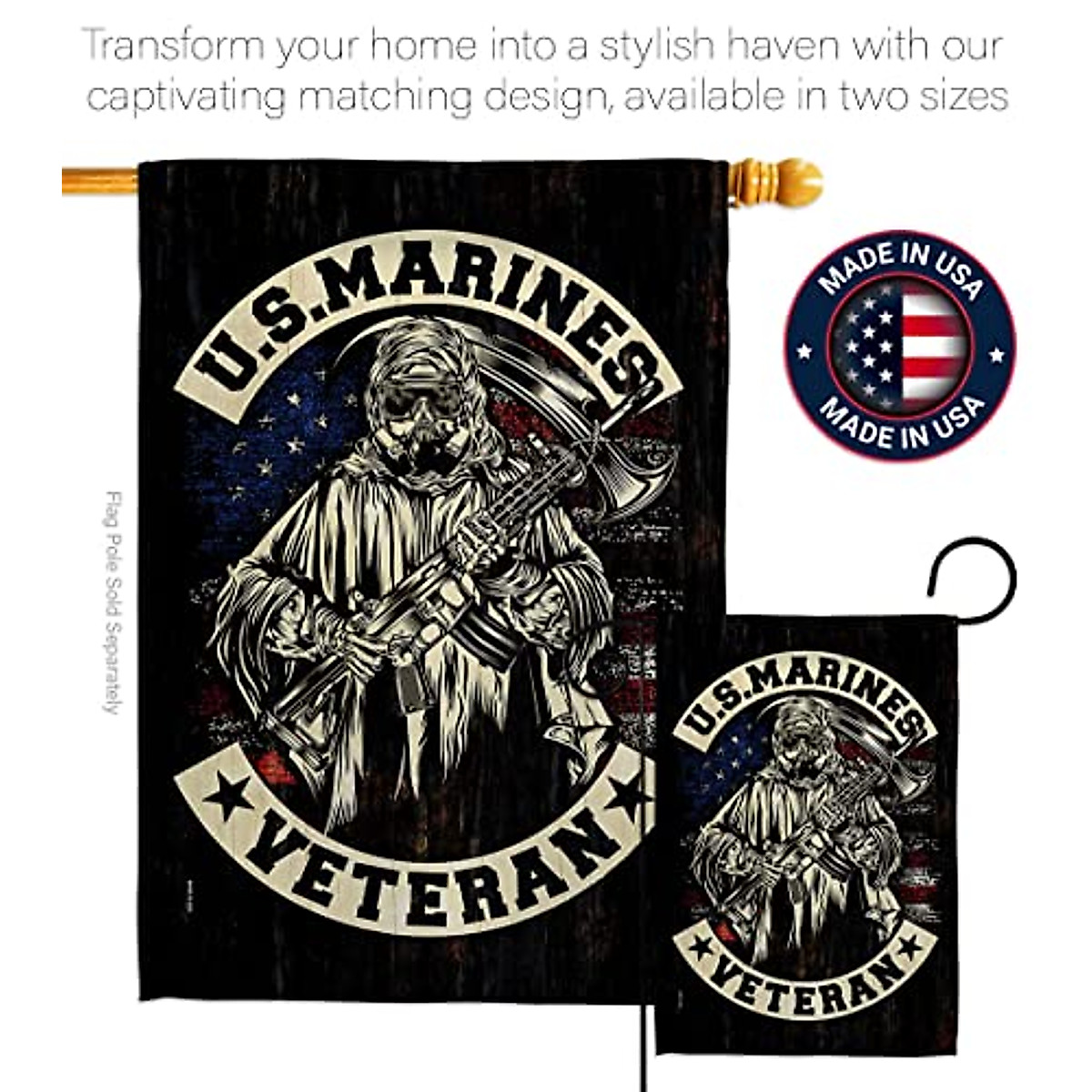 USBrotherhood Veteran Garden House Flag Set Armed Forces Marine Corps USMC Semper Fi United State American Military Retire Decoration Banner Small Yard Gift Double-Sided, Made in USA