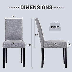 Zanzio Set of 2 Dining, Upholstered Fabric Side Chair Ergonomic High Back Armless with Wood Legs and Padded Seat, Light Gray