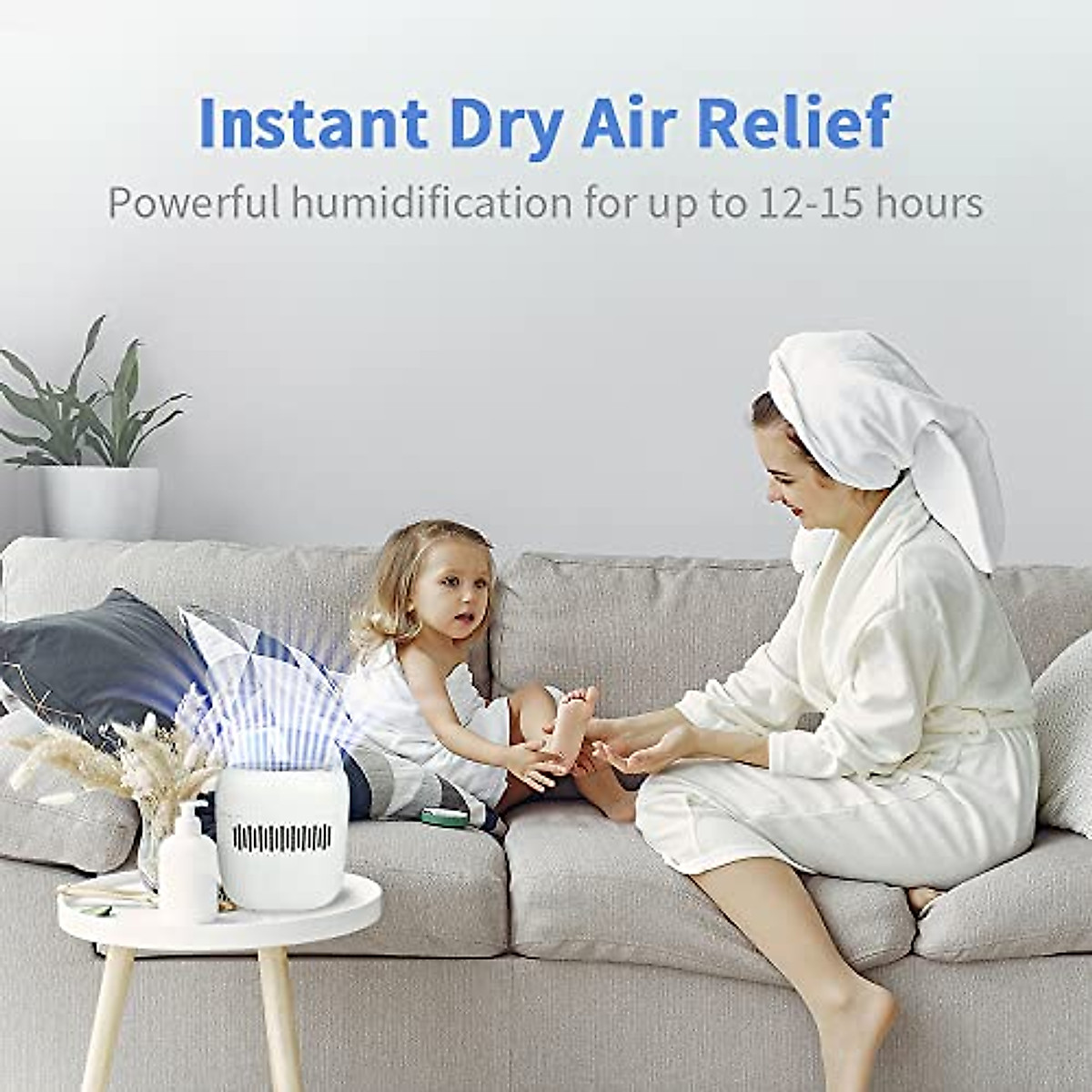 DobeTiny Humidifiers for Bedroom,No Mist Evaporative Humidifier（2.5L）, Replaceable Filter with Adjustable night light,Auto Shut-Off