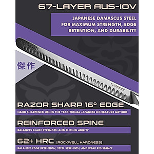 KESSAKU Carving Knife - 12 inch - Damascus Dynasty Series - Razor Sharp - Granton Edge - Forged 67-Layer Japanese AUS-10V High Carbon Stainless Steel - G10 Garolite Handle with Blade Guard