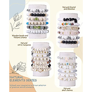 BOZUAN 4 Boxes 14220 PCS Polymer Clay Beads for Bracelet Making Kit for Teen Girls Ages 6-12, Jewelry Making Kit with White Turquoise, Volcanic Stones, Obsidian, Crystal Stones and So On