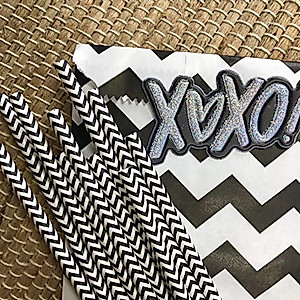 Outside the Box Papers Pink and Black Chevron and Polka Dot Paper Straws 7.75 Inches 100 Pack Pink, Black, White