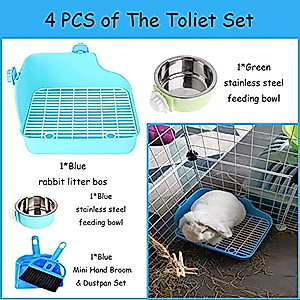 Rabbit Litter Box for Cage Bunny Corner Litter Bedding Box Small Animal Litter Pan Hanging Pet Bowls Cage Potty Trainer Pet Toilet for Rabbit Bunny Guinea Pigs Chinchilla Ferret Small Animals(Blue)