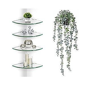 AIBLOM 2 Tier Clear Tempered Glass Floating Shelf, Shower Caddy Organizer Corner Shower Shelf Shampoo Soap Holder for Inside Shower Bathroom Bathtub Wall, Shower Shelves with Adhesive No Drill