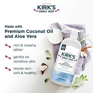 Kirk's 3-in-1 Head to Toe Nourishing Cleanser & Travel Size Bar Soap - for Men, Women & Children, Made with Premium Coconut Oil and Aloe Vera, Non-GMO & Vegan, Original Fresh Scent, 32 Fl Oz.