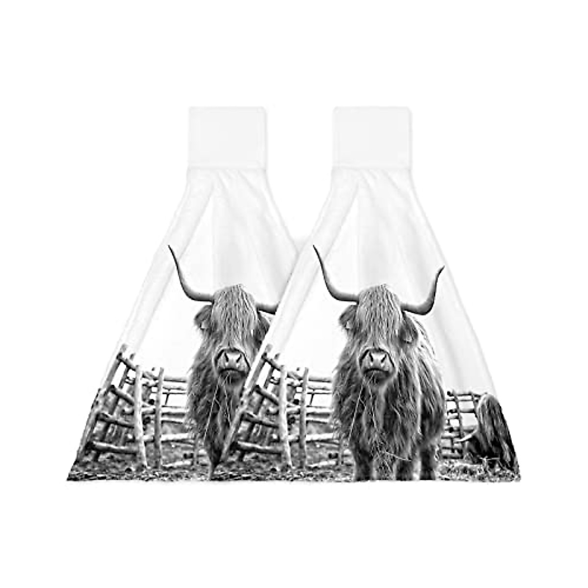 Farmhouse Yak Kitchen Towels with Hanging Loop 2 Pack, Absorbent Hand Towels for Bathroom, Grey Funny Cute Farm Animals Rustic Hand Kitchen Towel Tea Bar Dish Cloths Tie Towel 18"x14"