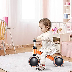 Baby Joy Baby Balance Bikes, Baby Bicycle, Children Walker Toddler Baby Ride Toys for 9-24 Months, Ride-on Toys Gifts Indoor Outdoor for 1 Year Old, No Pedal Infant 4 Wheels Bike (Orange)