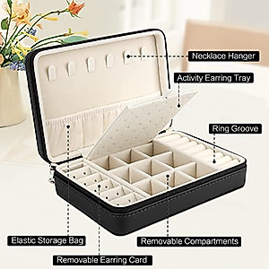 DesignSter Small Jewelry Box - Travel Jewelry Case PU Leather Jewelry Organizer Storage Holder for Necklace Earring Rings, Gifts for Girls Women (Black)