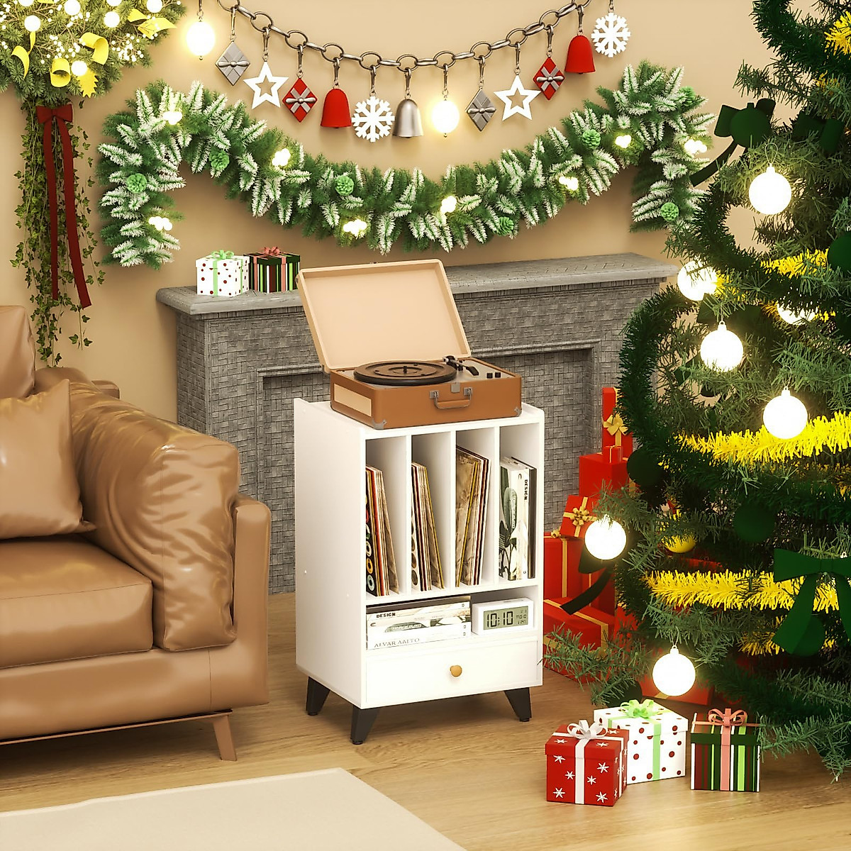 Gannyfer Vinyl Record Storage Table,3-Tier Record Player Stand with Metal Legs,Cube Turntable Stand Record Holder Up to 150 Albums,Retro Vinyl Storage Cabinet Display Shelf for Bedroom Living Room