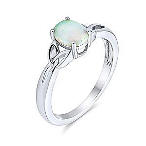 Bling Jewelry Personalize Dainty BFF Triquetra Celtic Love Knot Oval White Created Opal Ring Promise For Teen For Women .925 Sterling Silver Customizable