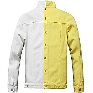 LZLER Jean Jacket for Men,Separable Left&Right Ripped Slim Fit Mens Denim Jacket (Yellow-White, XX-large)