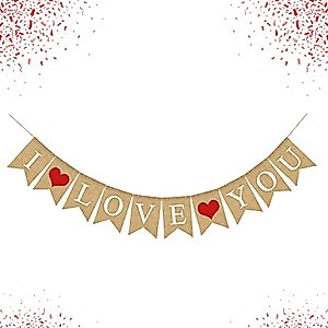 Cute, I Love You Banner - 10 Feet, No DIY | Happy Valentines Day Banner | Burlap I Love You Sign With I Love You Decorations for Him | Romantic Decorations Special Night for Him | Kissing Booth Sign