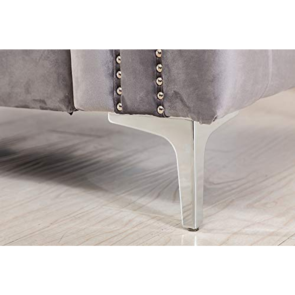 Legend Vansen Reversible L Shaped Velvet Sofa Chaise with Ottoman for 3seats Large Size Sectional, Grey