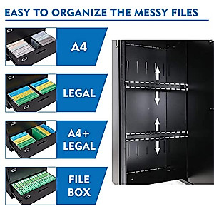 BYNSOE File Cabinet with Lock 4 Drawer Lateral File Cabinets for Legal/Letter A4 Size Metal Filing Storage Cabinet for Office Home Requires Assembly (4 Drawers, Black)