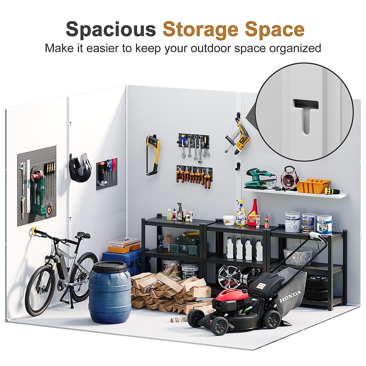 WACASA Storage Shed 4X6 FT,Resin Outdoor Storage Shed with Floor & Lockable Door, All Weather Plastic Lean to Shed with Window and Vent, Garden Tool Shed for Bike,Toy,Lawnmower (Grey)