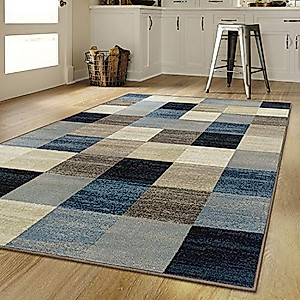 Superior Indoor Area Rug, Neutral Modern Geometric Home Decor For Living Room, Dining, Kitchen, Bedroom, Office, Nursery, Woven Rugs, Jute Backing, Rockaway Collection, 4' x 6', Majolica Blue