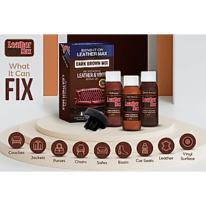 Leather Max Quick Blend Refinish and Repair Kit, Restore, Recolor & Repair / 3 Color Shades to Blend with/Leather Vinyl Bonded (Dark Brown Mix)