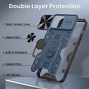 VEGO Compatible for iPhone 13 Pro Max Case & iPhone 12 Pro Max Stand Case with Slide Camera Cover, Built-in 360° Rotate Magnetic Ring Kickstand Heavy Duty Protective Cover Case - Blue