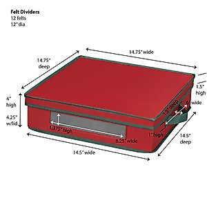 Household Essentials Holiday China Storage Chest with Lid and Handles | Charger Plates and Platters | Red Canvas with Green Trim