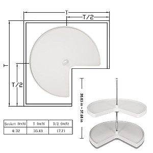 Duwee 2 Tier Lazy Susan Cabinet Corner Organizer,Kidney Shaped Cabinet Blind Corner Lazy Susan,2 Tier Rotating Storage Shelf Rack with Telescoping Shaft, White