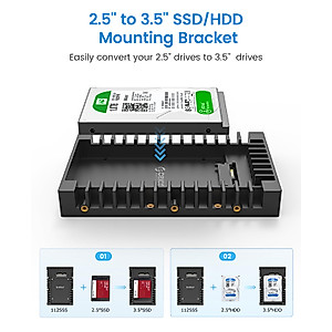 ORICO 2.5 SSD SATA to 3.5 Hard Drive Adapter Internal Drive Bay Converter Mounting Bracket Caddy Tray for 7 / 9.5 / 12.5mm 2.5 inch HDD / SSD with SATA III Interface(1125SS)