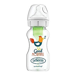 Dr. Brown’s Natural Flow® Anti-Colic Options+™ Wide Baby Bottles, 9 oz/270ml, with Level 1 Slow Flow Nipple, 4 Pack Good Morning/Good Night Gift Set