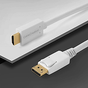 CableCreation DisplayPort to HDMI Cable 6FT, 4K 30Hz DP 1.2 to HDMI Male to Male Cable, 3D Audio/Video Cord Converter for PCs to HDTV, Monitor, Projector, White