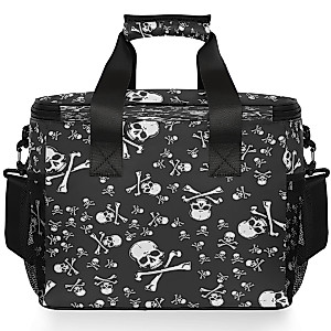 MNSRUU Cooler Bag Halloween Skull Head Jolly Roger Pirate Insulated Lunch Totes Picnic Bag Beach Cooler Lunch Box Container with Adjustable Shoulder Strap