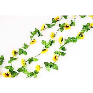 Charmly Pack of 2 Artificial Sunflower Garland Fake Silk Sunflower Vine Home Wedding Party Garden Decor Each Vine 12 Flower Heads Each 8 ft Long