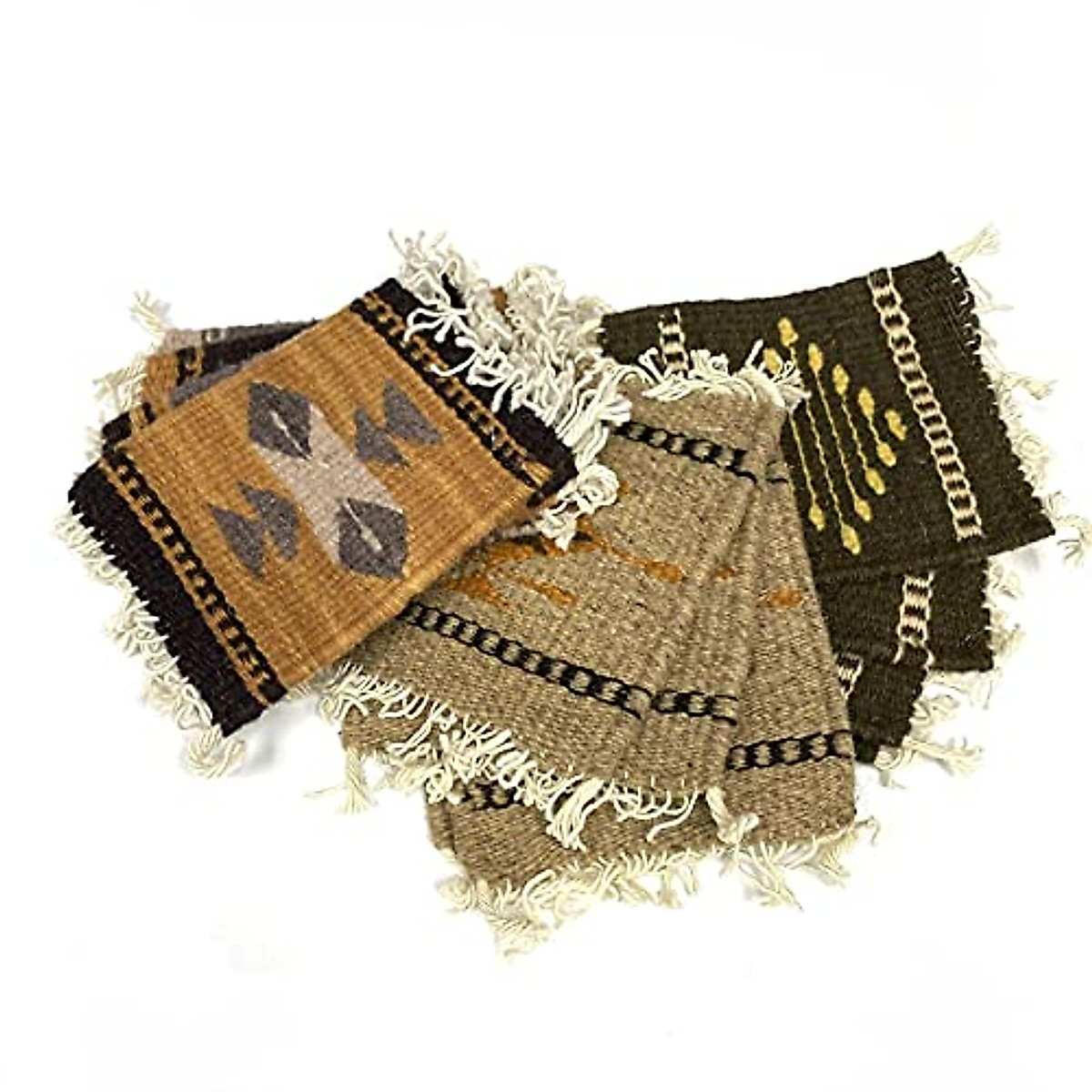 Woven Wool Coaster Teotitlan Oaxca Mexico Set 4 Assorted Colors and Patterns