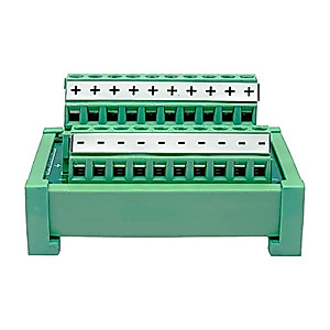 Jienk Screw Terminal Block Power Distribution Module, 25A DIN Rail Mounting Terminal Block Distribution Breakout Board for PLC Servo Power Amplifier (2 in 10 Out)