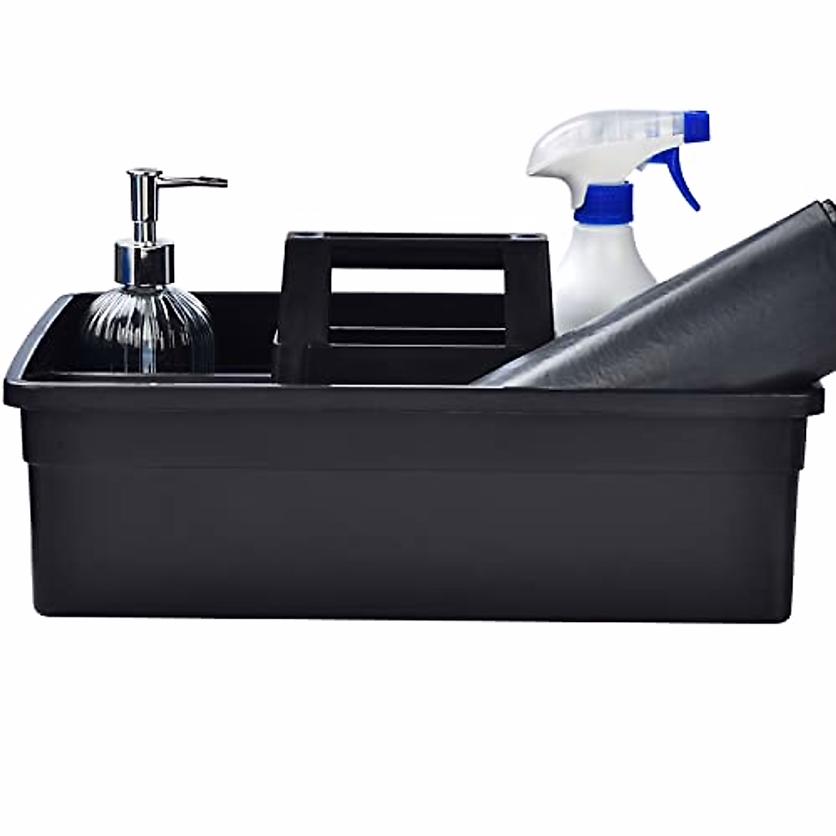 3-Compartment Plastic Cleaning Caddy Basket – Stackable Large Commercial Quality Plastic Tool Organizer Bucket with Handle, Black