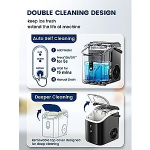 Kndko Nugget Ice Maker with Handle,33lbs/Day, Produce a Basket in 1.5 Hour, Self-Cleaning, One-Click Design, Compact Ice Maker Nugget with Chewy Ice for Home Bar Party,Black