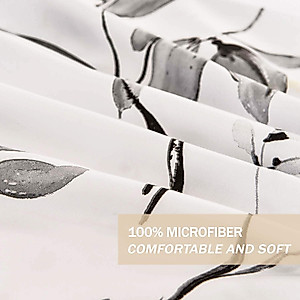 NANKO Queen Pillow Case Set (2 Pack), White Floral Printed Pattern Pillowcases/Pillow Shams for Modern Duvet Cover/Bed Sheets Set- 20x30 inch Standard, Grey Flower Leaf