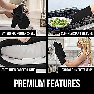 Gorilla Grip Cutting Board Set of 3 of and Silicone Oven Mitts Set of 2, Black Cutting Boards are Dishwasher Safe, Black Silicone Oven Mitts are Waterproof, 2 Item Bundle