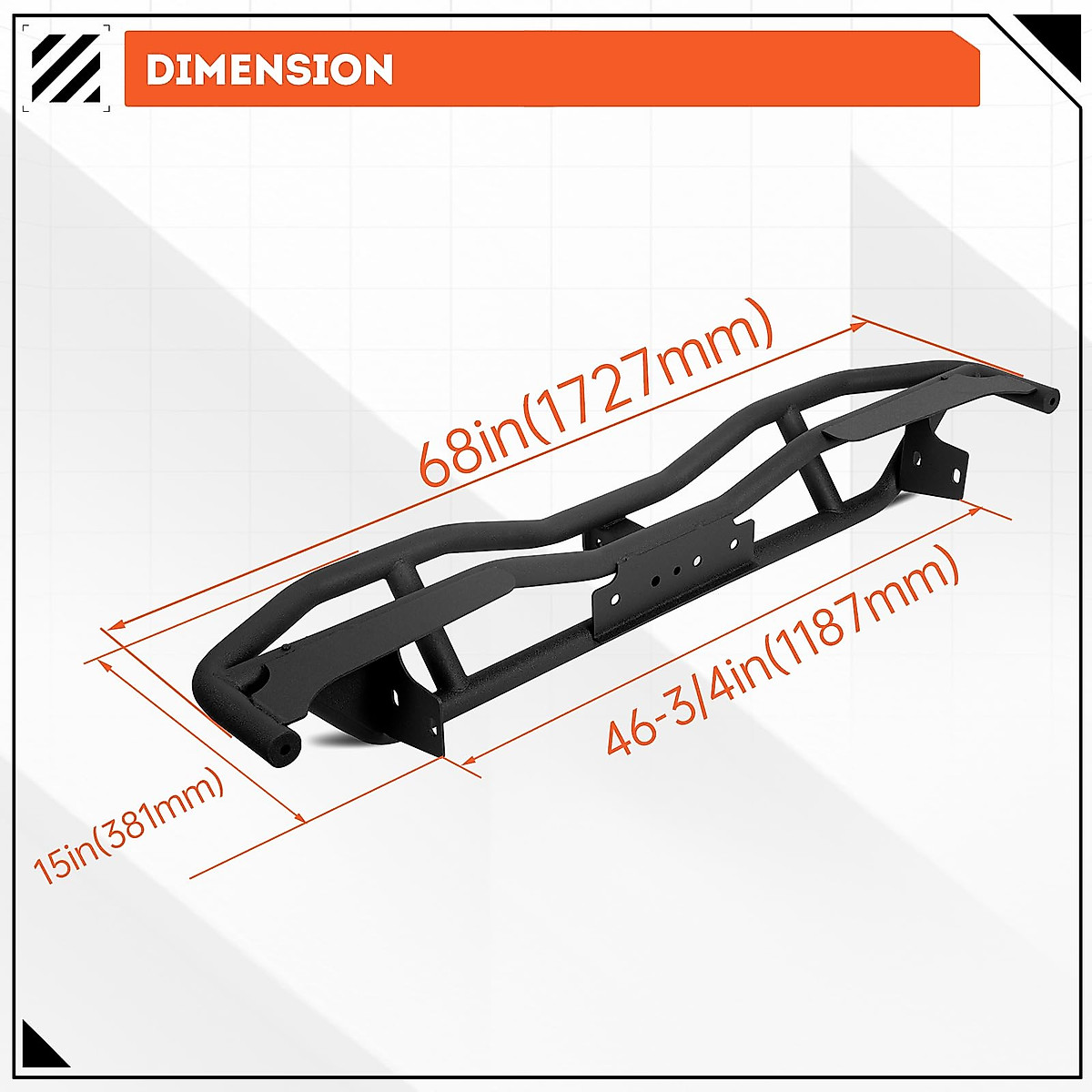 ECOTRIC Tubular Rear Bumper Compatible with 2007-2018 Jeep Wrangler JK W/ 2" Hitch Receiver Steel Rock Crawler Textured Black